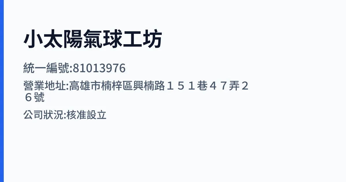 小太陽氣球工坊 - 統編 81013976(高雄市) 公司登記資料與營業項目詳細圖表