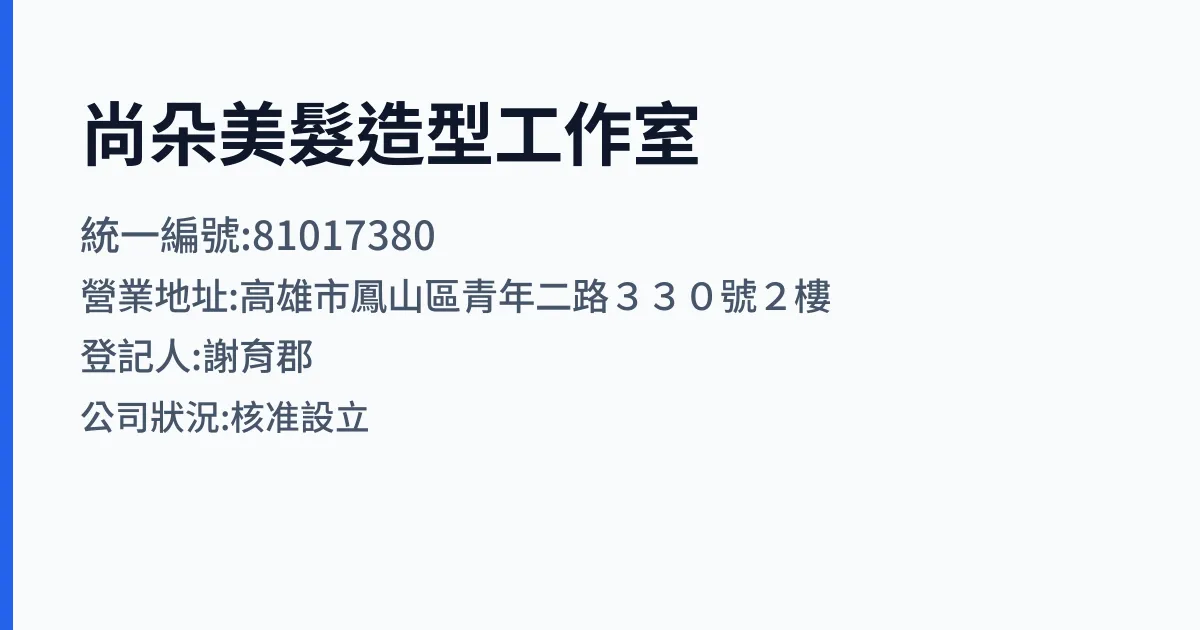 尚朵美髮造型工作室 - 統編 81017380(高雄市) 公司登記資料與營業項目詳細圖表
