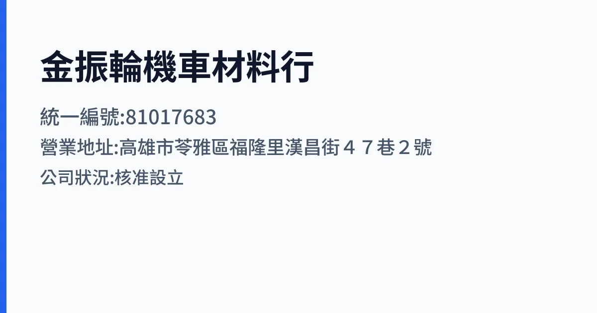 金振輪機車材料行 - 統編 81017683(高雄市) 公司登記資料與營業項目詳細圖表
