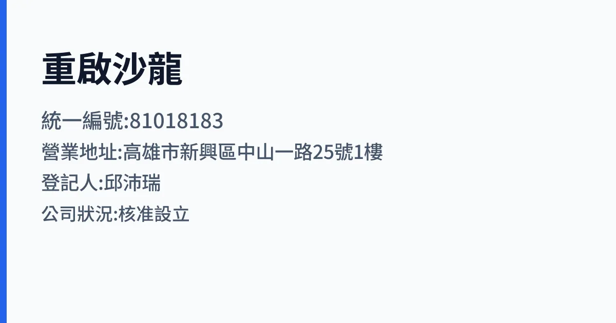 重啟沙龍 - 統編 81018183(高雄市) 公司登記資料與營業項目詳細圖表