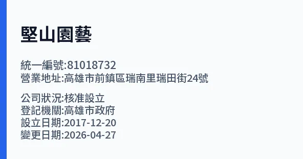 堅山園藝的照片-統編 81018732(高雄市) 公司登記資料與營業項目詳細圖表