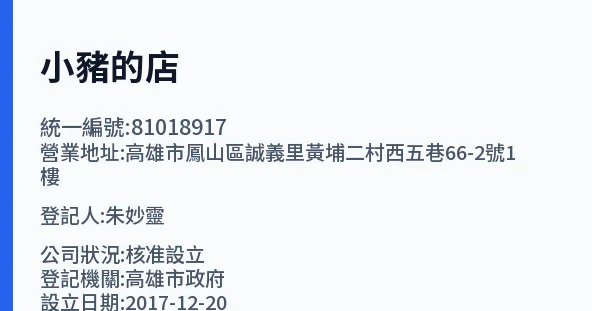 小豬的店的照片-統編 81018917(高雄市) 公司登記資料與營業項目詳細圖表