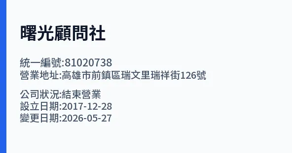 曙光顧問社的照片-統編 81020738(高雄市) 公司登記資料與營業項目詳細圖表