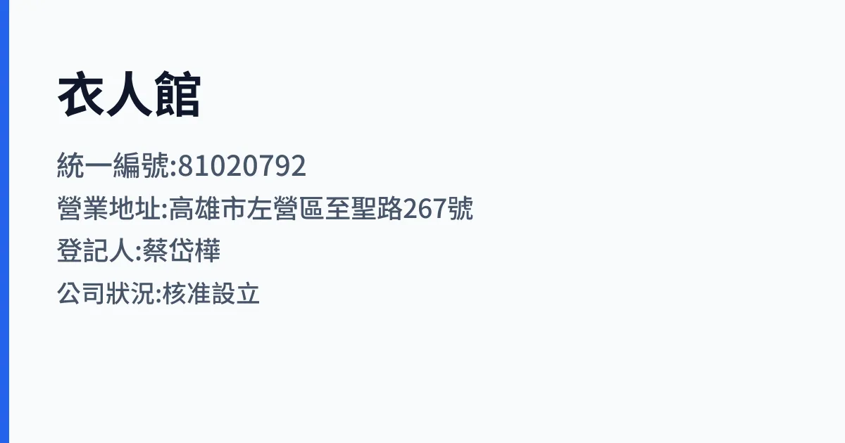 衣人館 - 統編 81020792(高雄市) 公司登記資料與營業項目詳細圖表