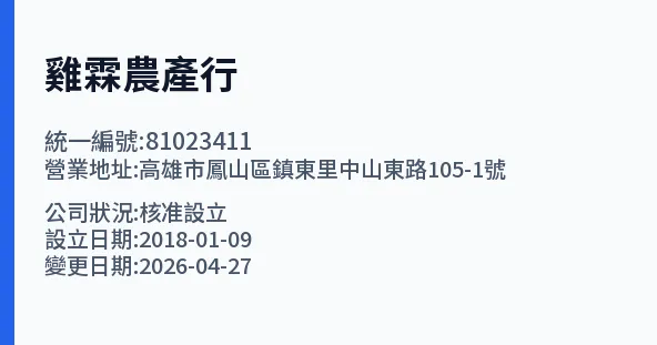 雞霖農產行的照片-統編 81023411(高雄市) 公司登記資料與營業項目詳細圖表