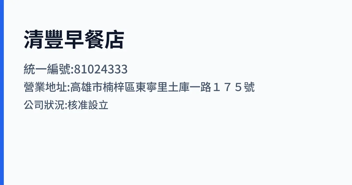 清豐早餐店 - 統編 81024333（高雄市） 公司登記資料與營業項目詳細圖表