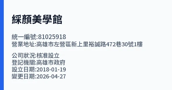 綵顏美學館的照片-統編 81025918(高雄市) 公司登記資料與營業項目詳細圖表