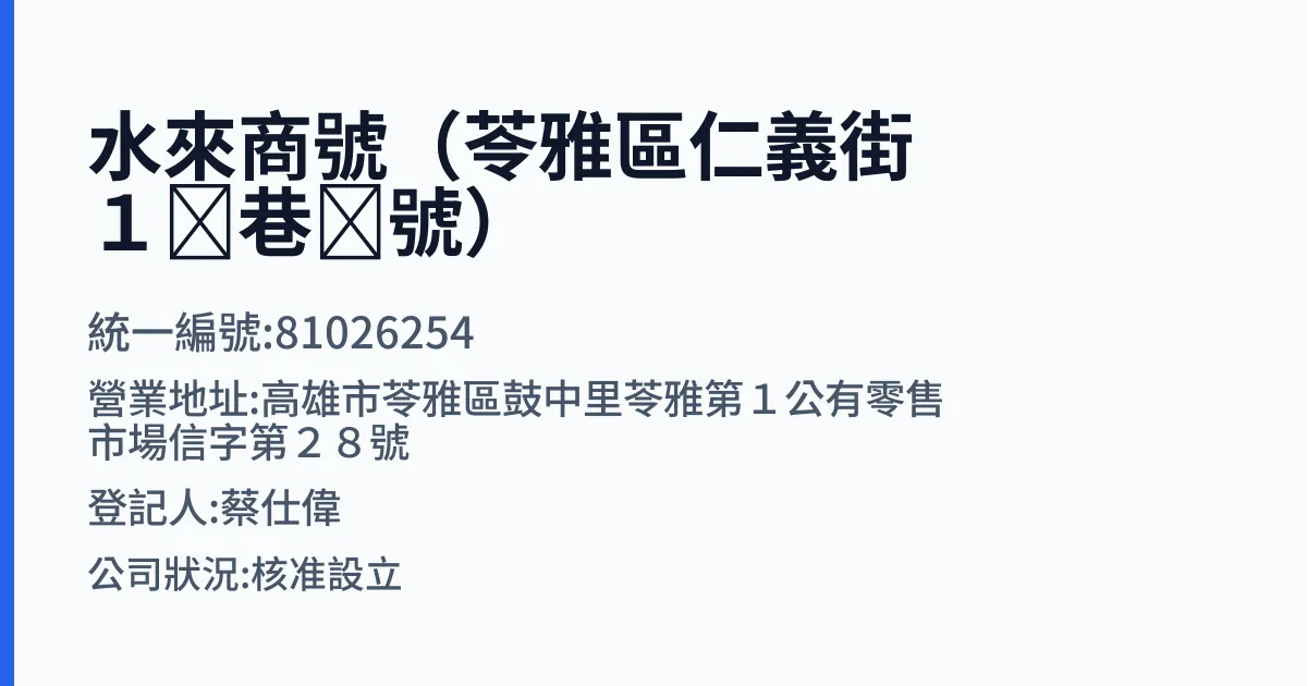 水來商號（苓雅區仁義街１巷號） - 統編 81026254(高雄市) 公司登記資料與營業項目詳細圖表