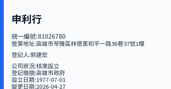 申利行的照片-統編 81026780(高雄市) 公司登記資料與營業項目詳細圖表