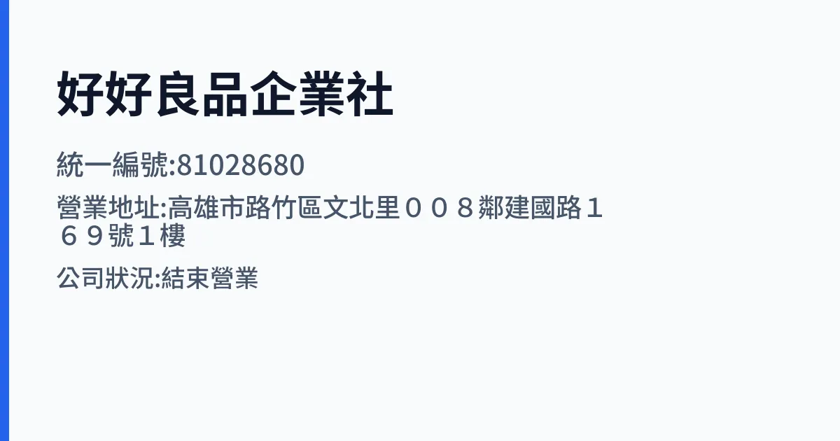 好好良品企業社 - 統編 81028680(高雄市) 公司登記資料與營業項目詳細圖表