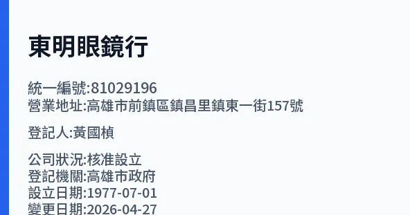 東明眼鏡行的照片-統編 81029196(高雄市) 公司登記資料與營業項目詳細圖表
