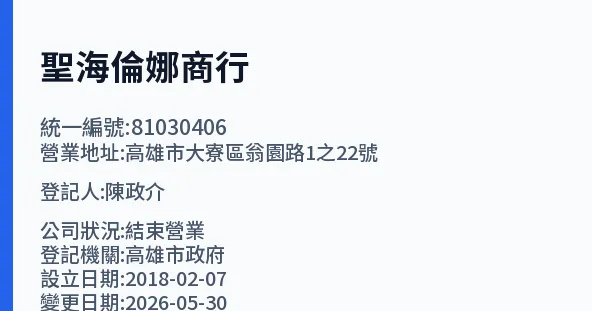 聖海倫娜商行的照片-統編 81030406(高雄市) 公司登記資料與營業項目詳細圖表