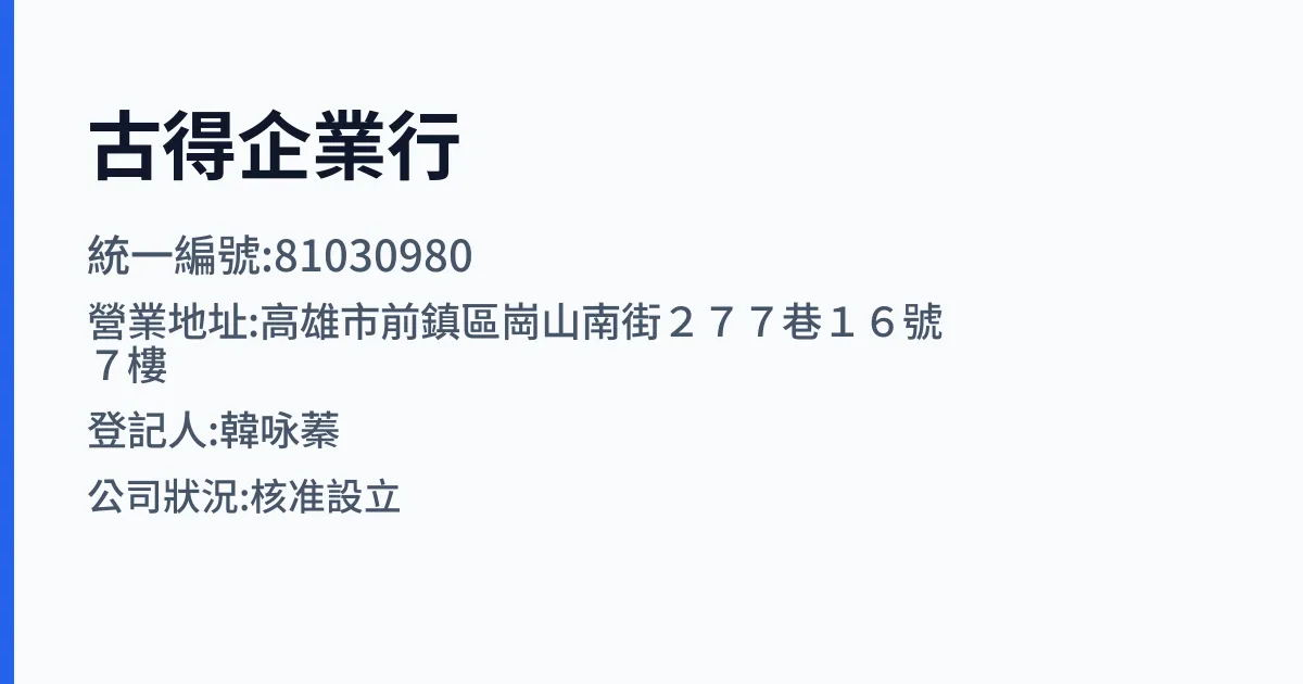 古得企業行 - 統編 81030980(高雄市) 公司登記資料與營業項目詳細圖表