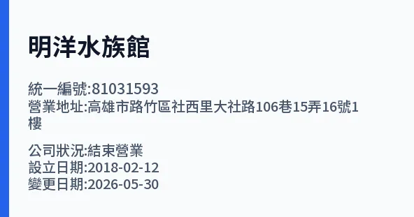 明洋水族館的照片-統編 81031593(高雄市) 公司登記資料與營業項目詳細圖表