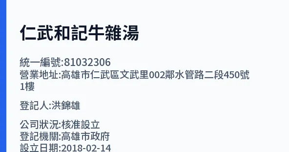 仁武和記牛雜湯的照片-統編 81032306(高雄市) 公司登記資料與營業項目詳細圖表