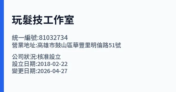 玩髮技工作室的照片-統編 81032734(高雄市) 公司登記資料與營業項目詳細圖表