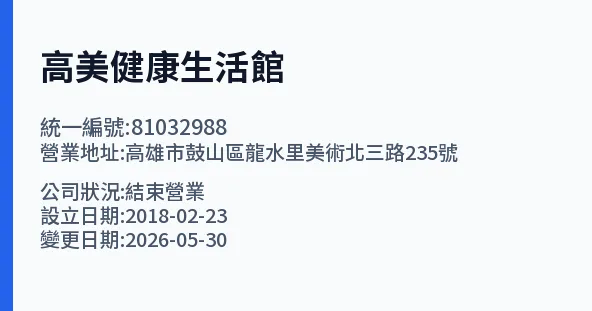 高美健康生活館的照片-統編 81032988(高雄市) 公司登記資料與營業項目詳細圖表