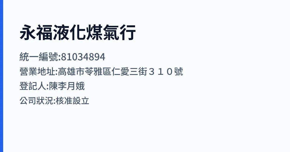 永福液化煤氣行 - 統編 81034894(高雄市) 公司登記資料與營業項目詳細圖表