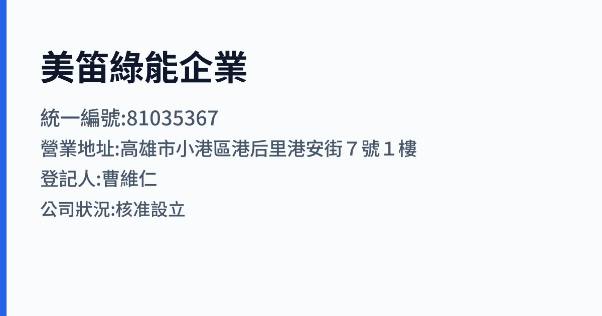 美笛綠能企業 - 統編 81035367(高雄市) 公司登記資料與營業項目詳細圖表