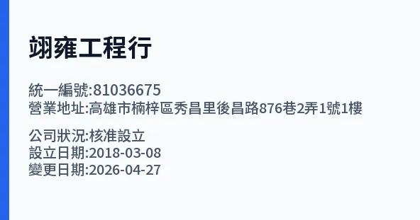 翊雍工程行的照片-統編 81036675(高雄市) 公司登記資料與營業項目詳細圖表