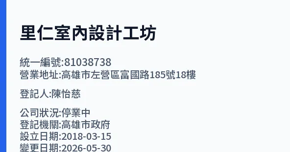 里仁室內設計工坊的照片-統編 81038738(高雄市) 公司登記資料與營業項目詳細圖表
