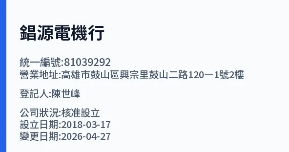 錩源電機行的照片-統編 81039292(高雄市) 公司登記資料與營業項目詳細圖表