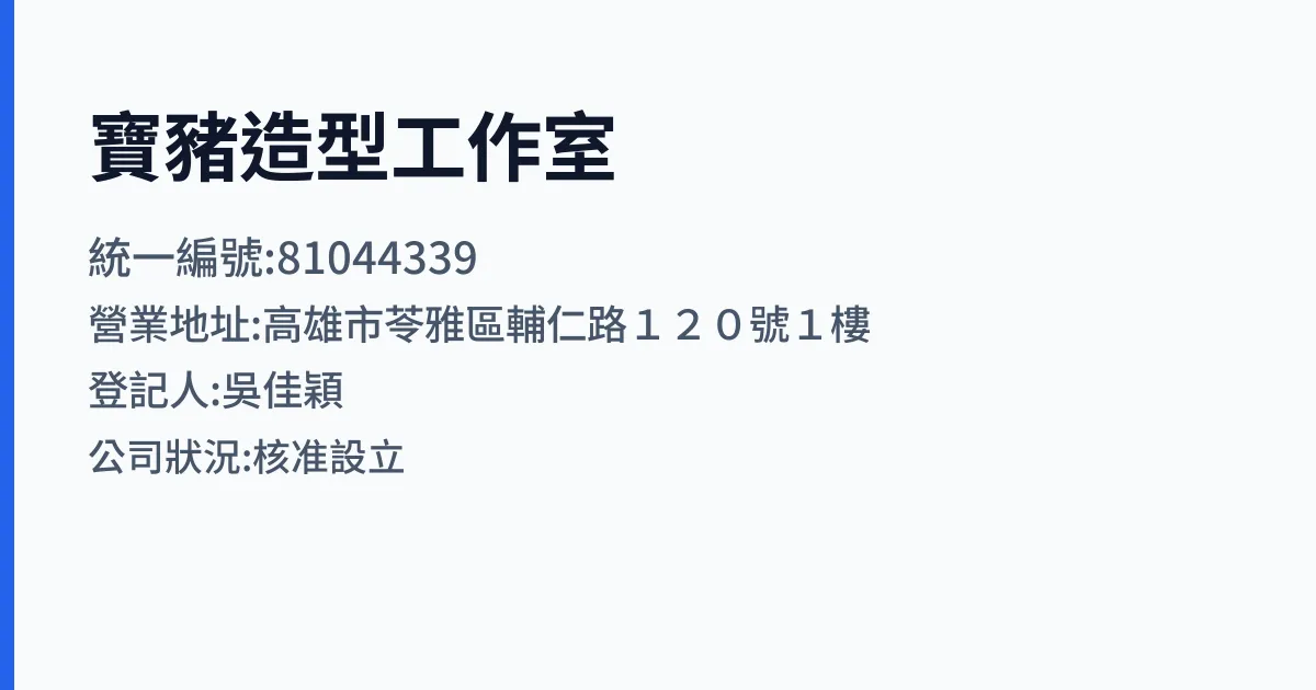 寶豬造型工作室 - 統編 81044339(高雄市) 公司登記資料與營業項目詳細圖表