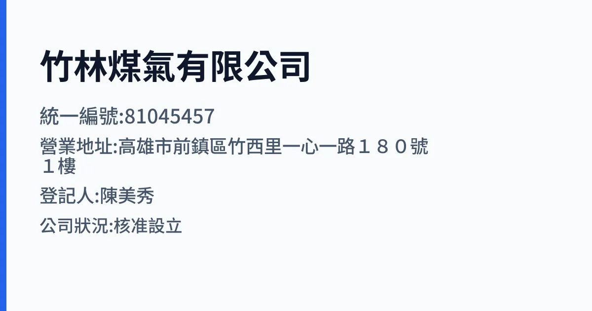竹林煤氣有限公司 - 統編 81045457(高雄市) 公司登記資料與營業項目詳細圖表