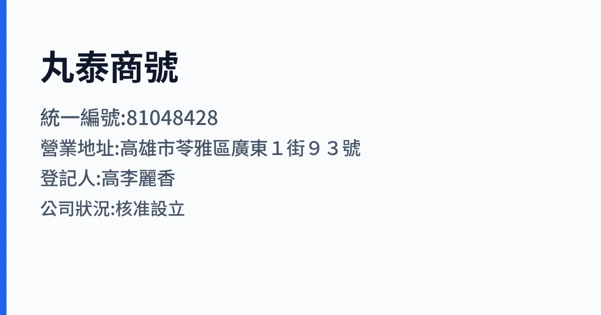 丸泰商號 - 統編 81048428(高雄市) 公司登記資料與營業項目詳細圖表