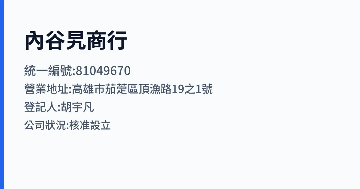 內谷旯商行 - 統編 81049670(臺南市) 公司登記資料與營業項目詳細圖表