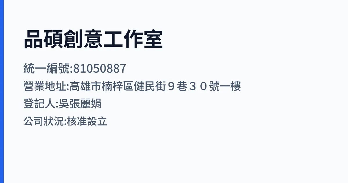 品碩創意工作室 - 統編 81050887（高雄市） 公司登記資料與營業項目詳細圖表