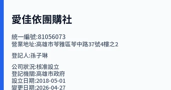 愛佳依團購社的照片-統編 81056073(高雄市) 公司登記資料與營業項目詳細圖表