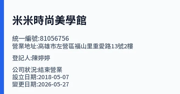 米米時尚美學館的照片-統編 81056756(高雄市) 公司登記資料與營業項目詳細圖表