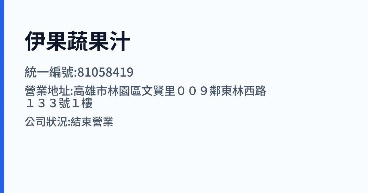 伊果蔬果汁 - 統編 81058419(高雄市) 公司登記資料與營業項目詳細圖表