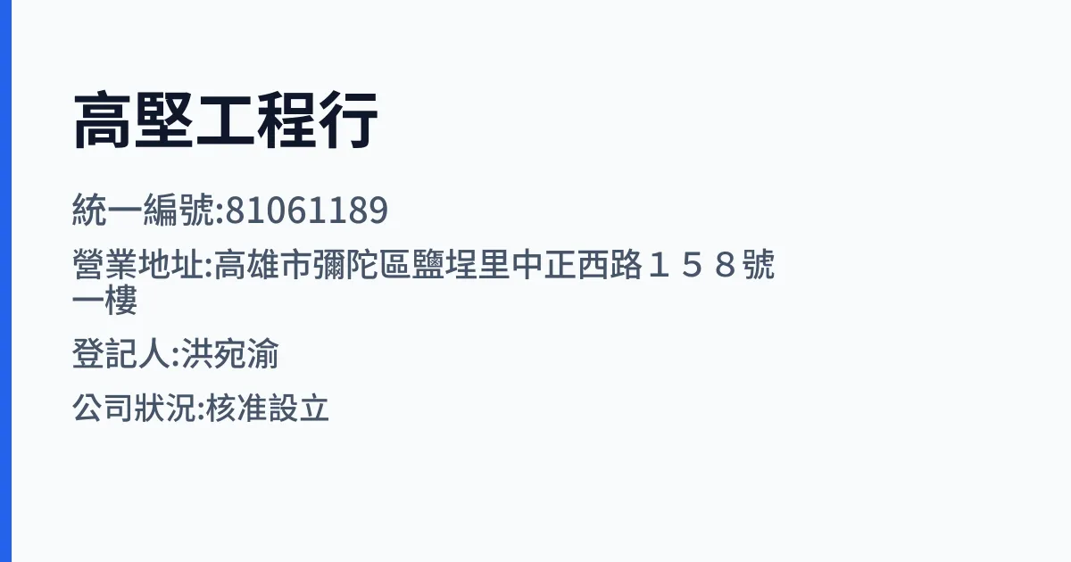 高堅工程行 - 統編 81061189(高雄市) 公司登記資料與營業項目詳細圖表