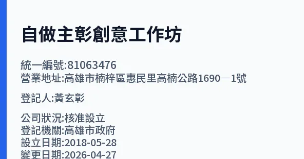 自做主彰創意工作坊的照片-統編 81063476(高雄市) 公司登記資料與營業項目詳細圖表
