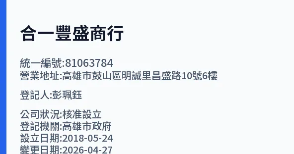 合一豐盛商行的照片-統編 81063784(高雄市) 公司登記資料與營業項目詳細圖表