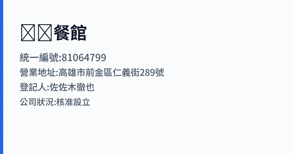 囲囲餐館 - 統編 81064799(高雄市) 公司登記資料與營業項目詳細圖表