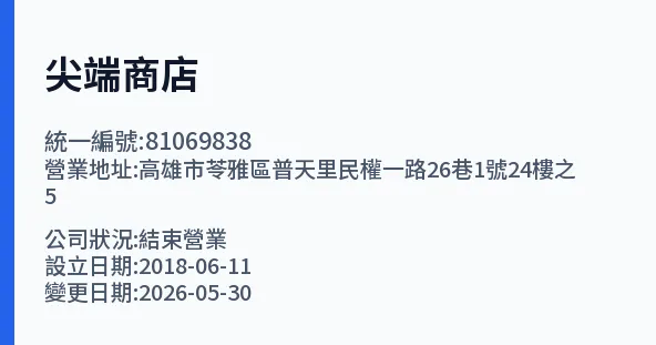 尖端商店的照片-統編 81069838(高雄市) 公司登記資料與營業項目詳細圖表