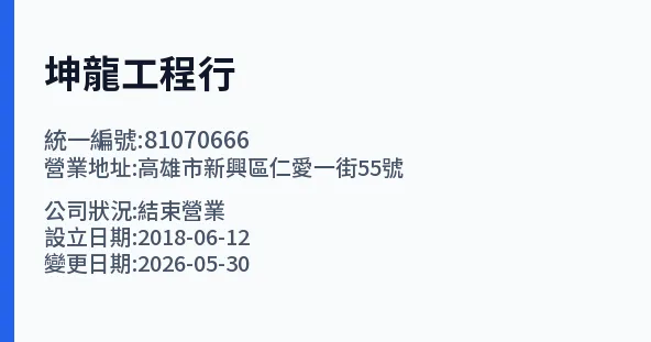 坤龍工程行的照片-統編 81070666(高雄市) 公司登記資料與營業項目詳細圖表
