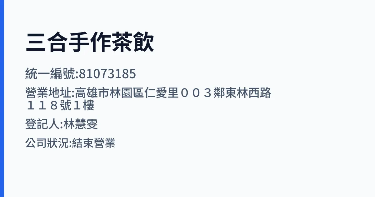 三合手作茶飲 - 統編 81073185(高雄市) 公司登記資料與營業項目詳細圖表