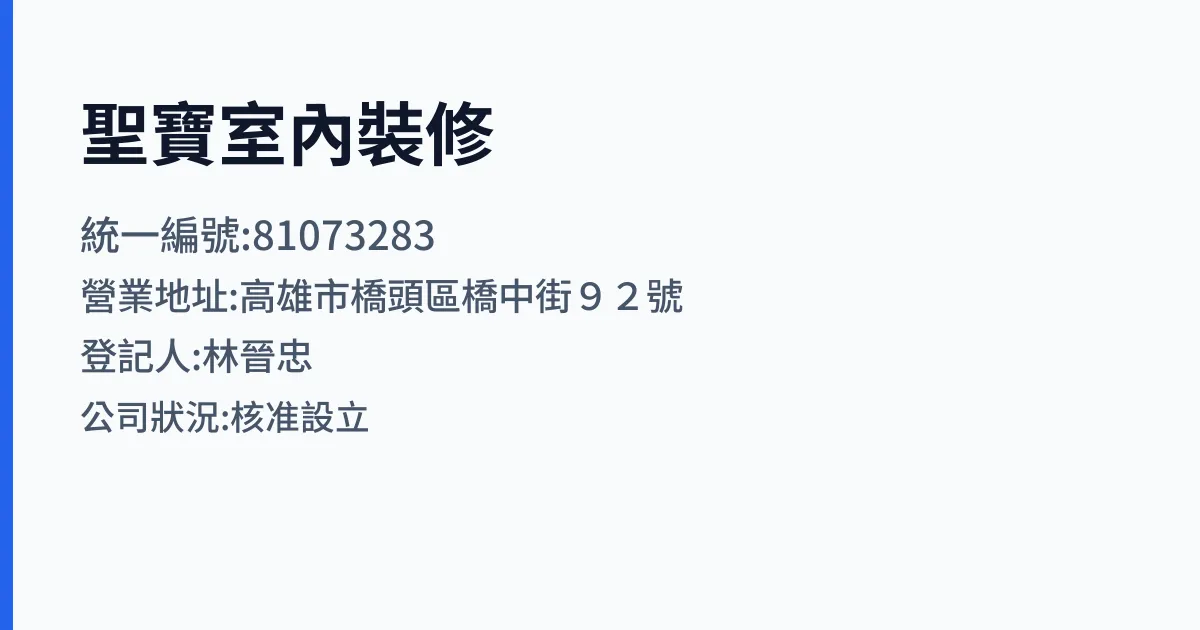 聖寶室內裝修 - 統編 81073283(高雄市) 公司登記資料與營業項目詳細圖表