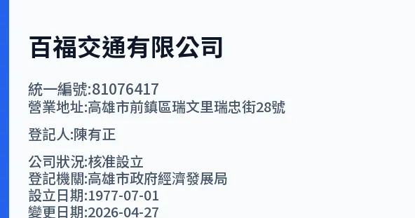百福交通有限公司的照片-統編 81076417(高雄市) 公司登記資料與營業項目詳細圖表