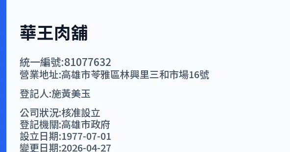 華王肉舖的照片-統編 81077632(高雄市) 公司登記資料與營業項目詳細圖表