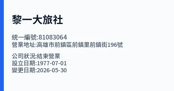 黎一大旅社的照片-統編 81083064(高雄市) 公司登記資料與營業項目詳細圖表