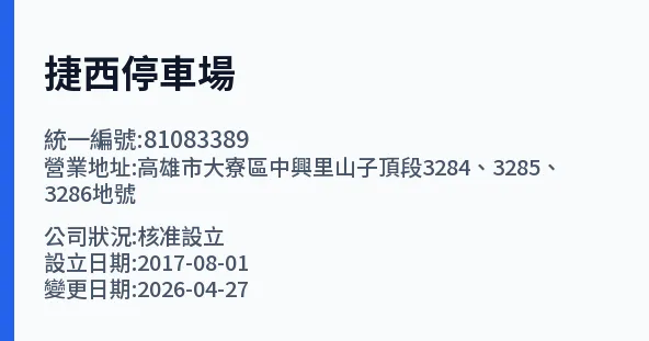 捷西停車場的照片-統編 81083389(高雄市) 公司登記資料與營業項目詳細圖表