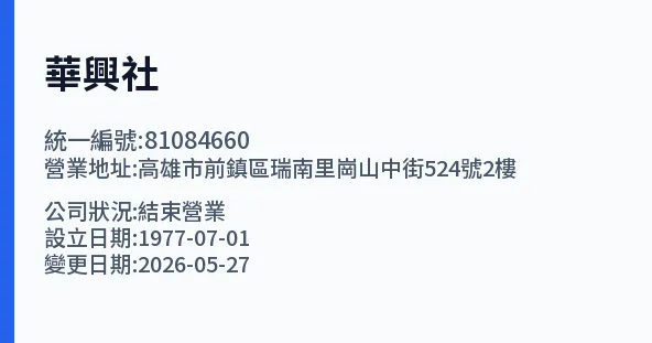 華興社的照片-統編 81084660(高雄市) 公司登記資料與營業項目詳細圖表