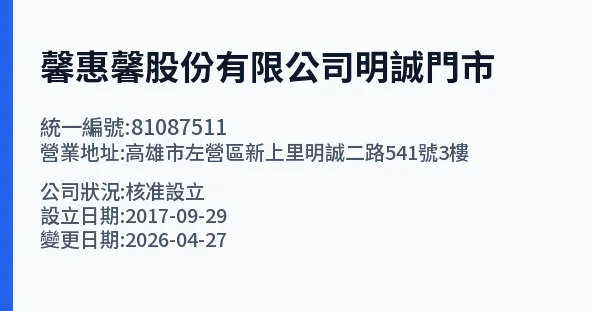 馨惠馨股份有限公司明誠門市的照片-統編 81087511(高雄市) 公司登記資料與營業項目詳細圖表