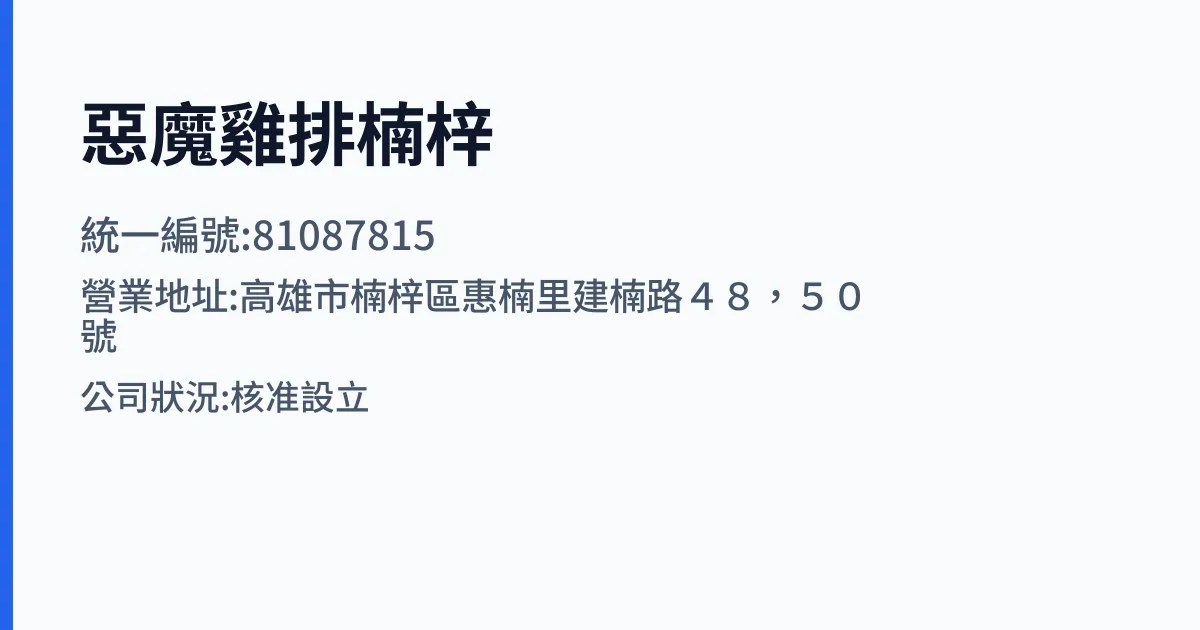 惡魔雞排楠梓 - 統編 81087815(高雄市) 公司登記資料與營業項目詳細圖表
