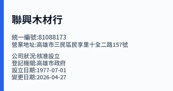 聯興木材行的照片-統編 81088173(高雄市) 公司登記資料與營業項目詳細圖表